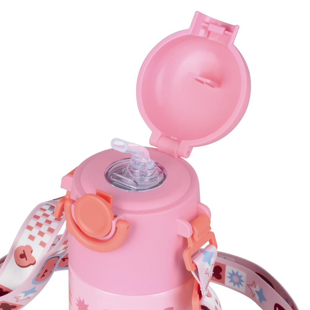 Garrafa Térmica Kids Alça Rosa 500ml - Loja Mor
